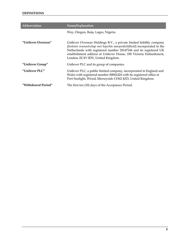 Unilever Tender Offer | PDF