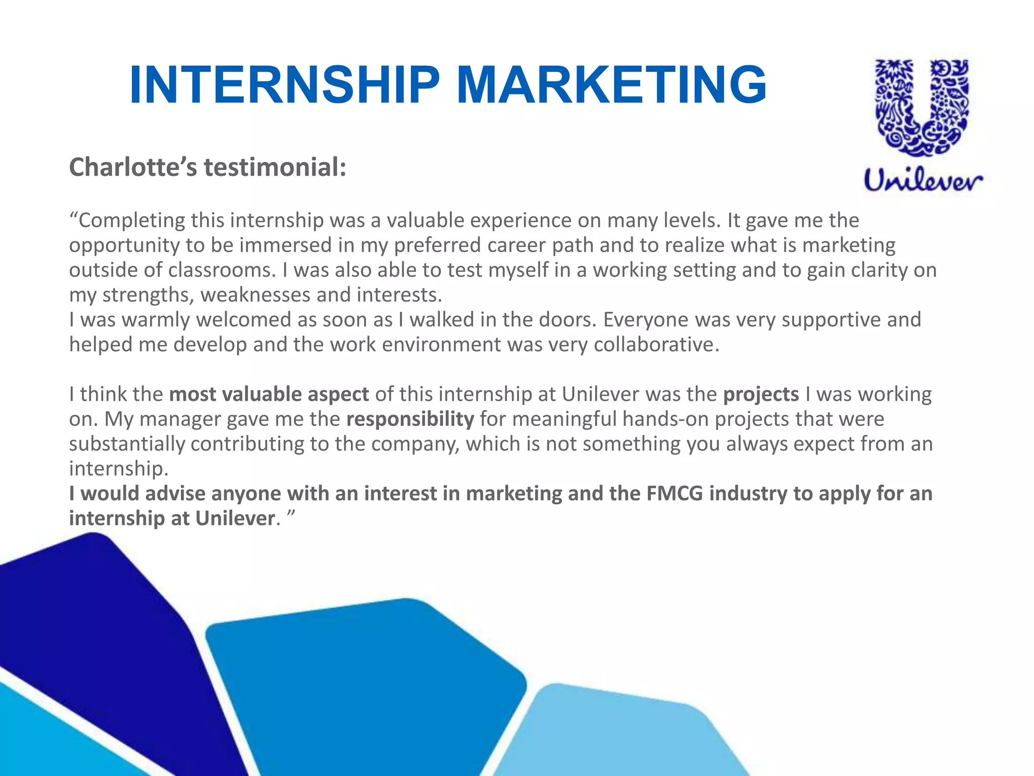 Unilever Internship Testimonials | PPTX
