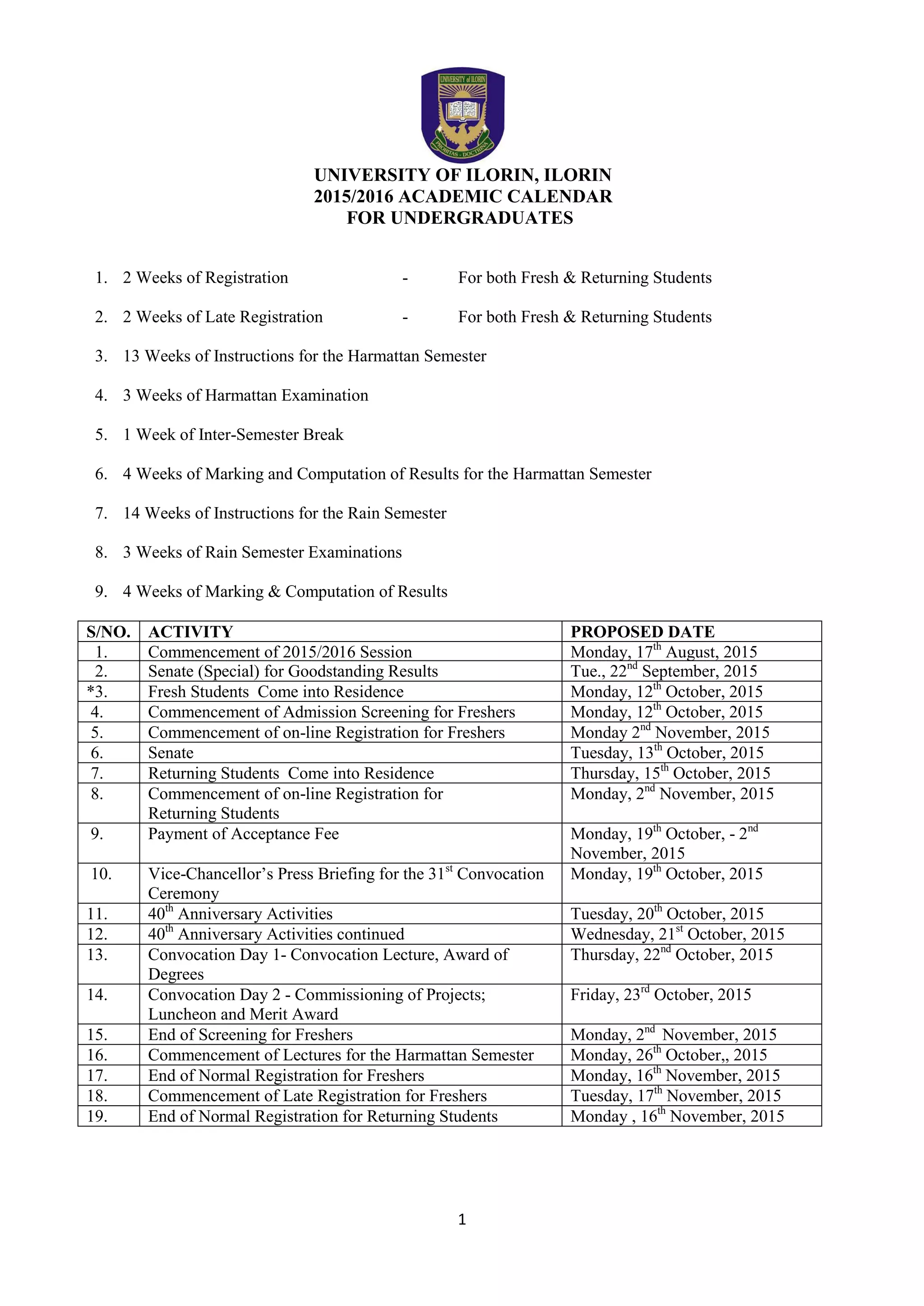 Unilorin 2015/2016 academic calendar via www.alluniversitynews.com