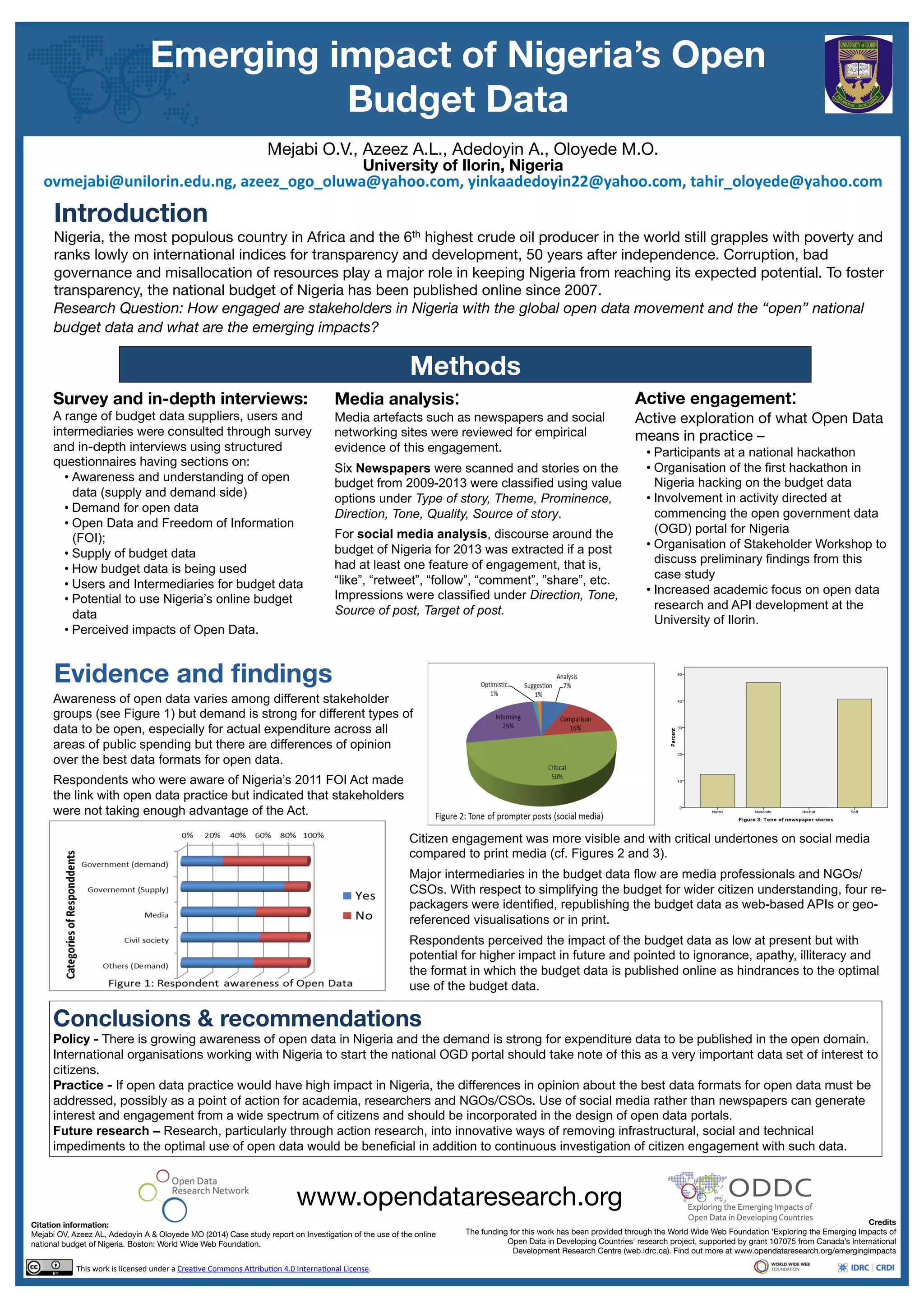 Emerging impact of Nigeria’s Open Budget Data: Unilorin oddc poster 3rd july 2014 (2) | PDF