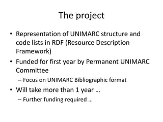 UNIMARC in RDF project | PPT