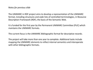 UNIMARC in RDF project | PPT