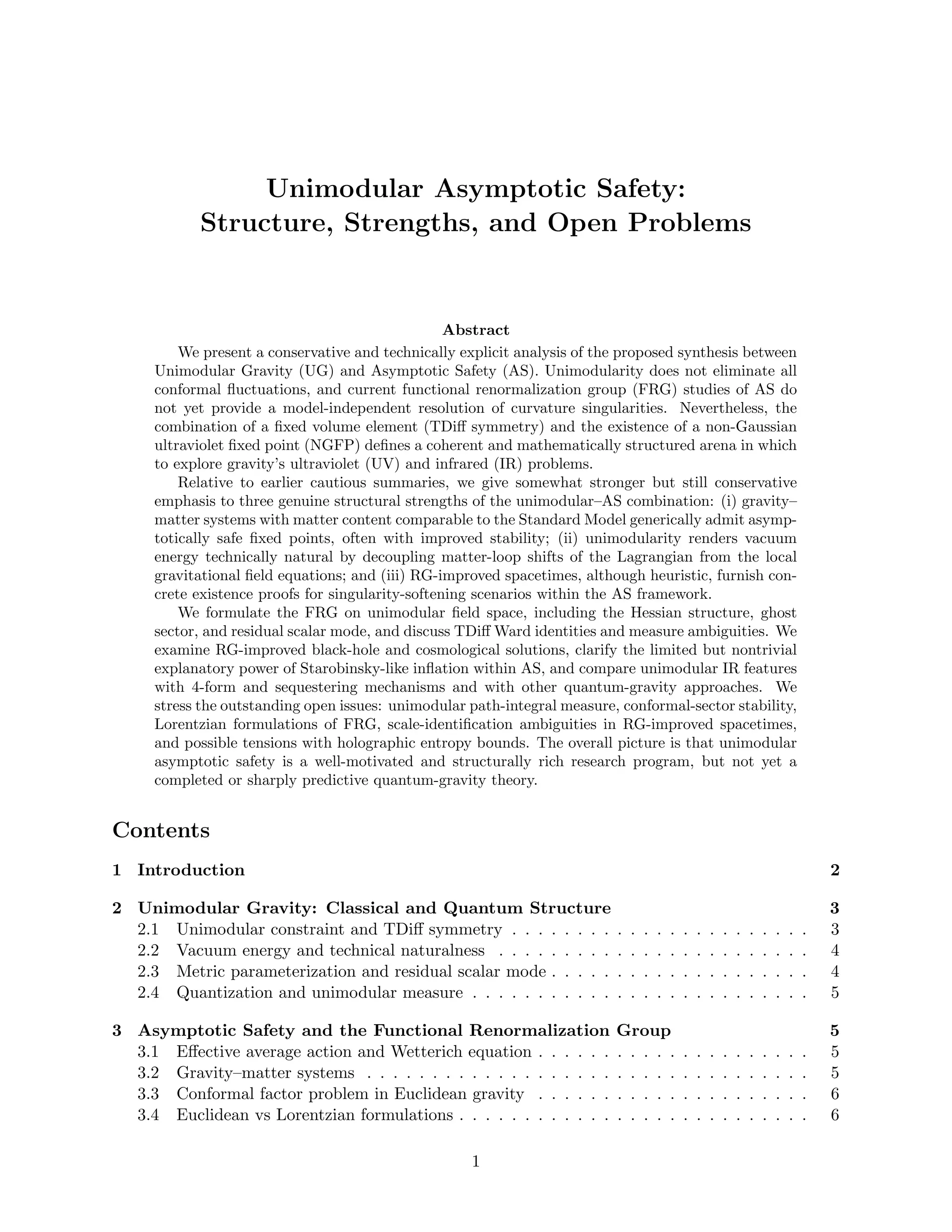 Unimodular Gravity and Asymptotic Safety | PDF