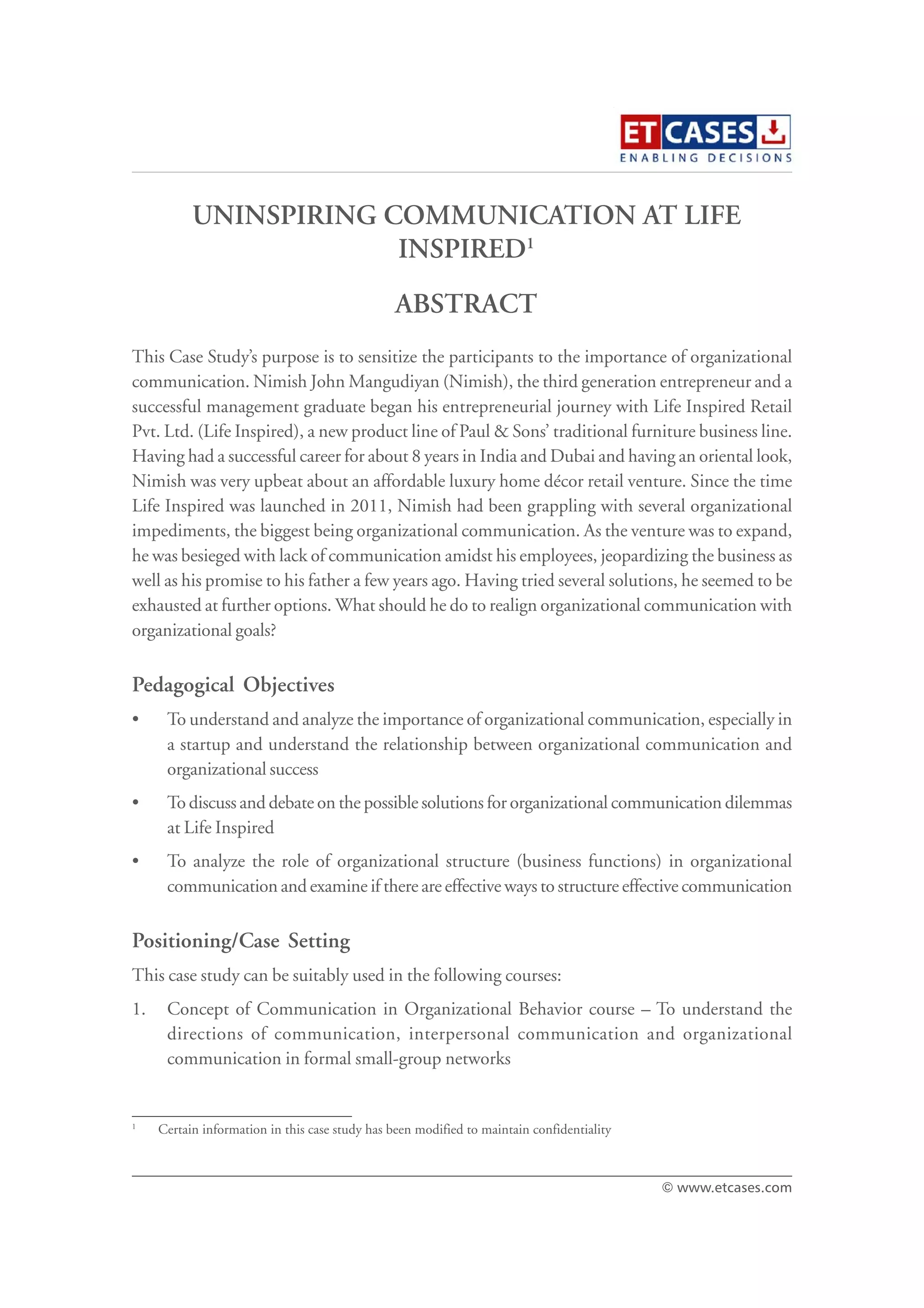 Uninspiring organizational communication at life inspired abstract | PDF