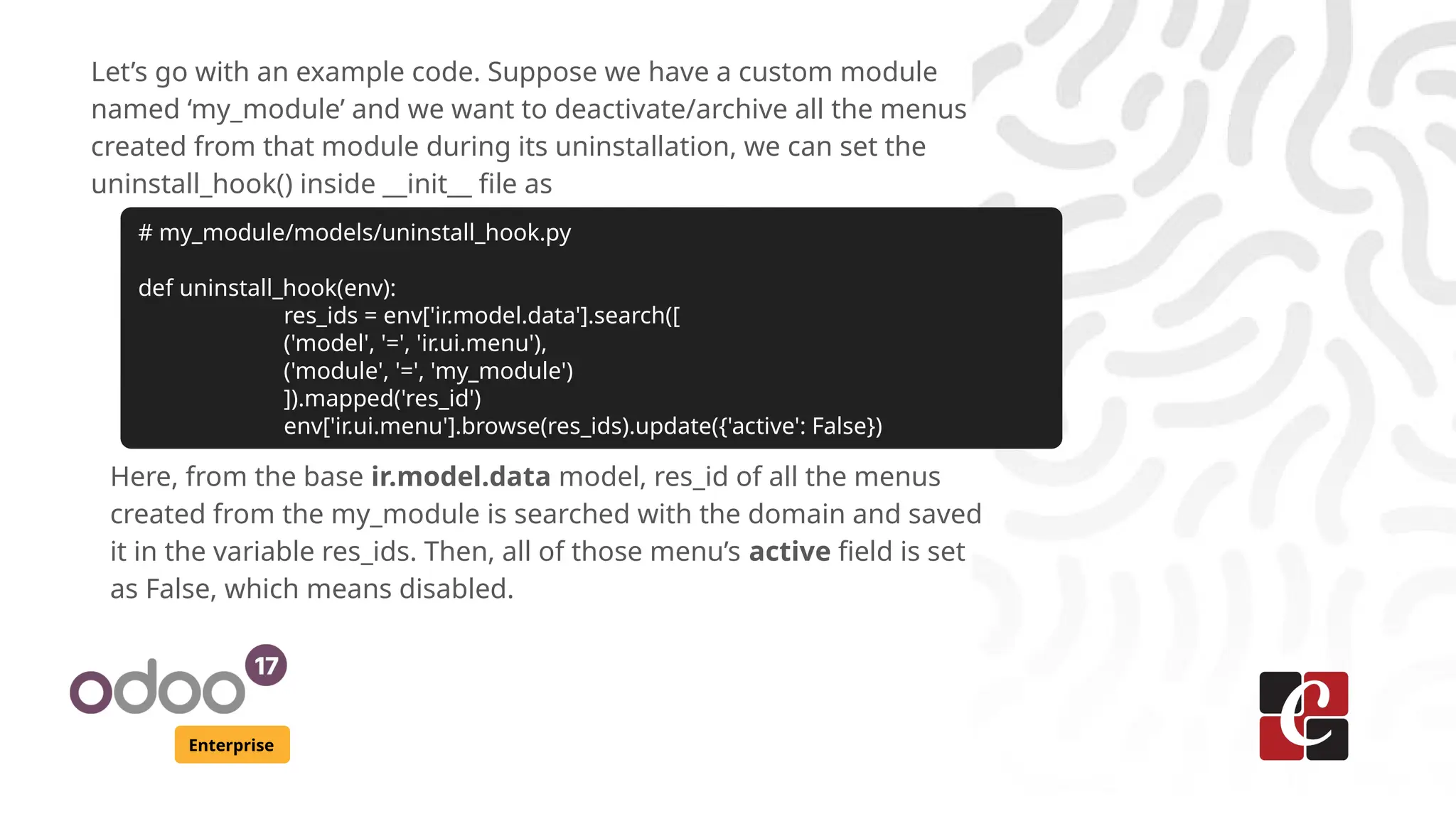 Uninstall Hook in Odoo 17 - Odoo 17 Slides | PPTX