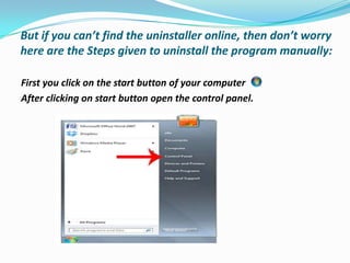 Uninstall program from window7 | PPTX