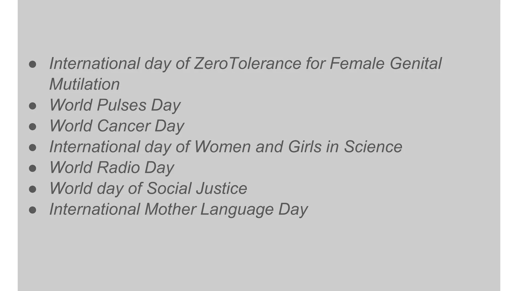 UN International Days observed in the world .pptx