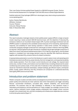 Techno-Environmental Assessment of Hydrogen Fuel-Cell UPS for 500 kW ...