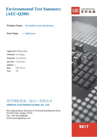 Uniohm resistors datasheet AEC-Q200 Version Chip Resistors NQ03 Series ...