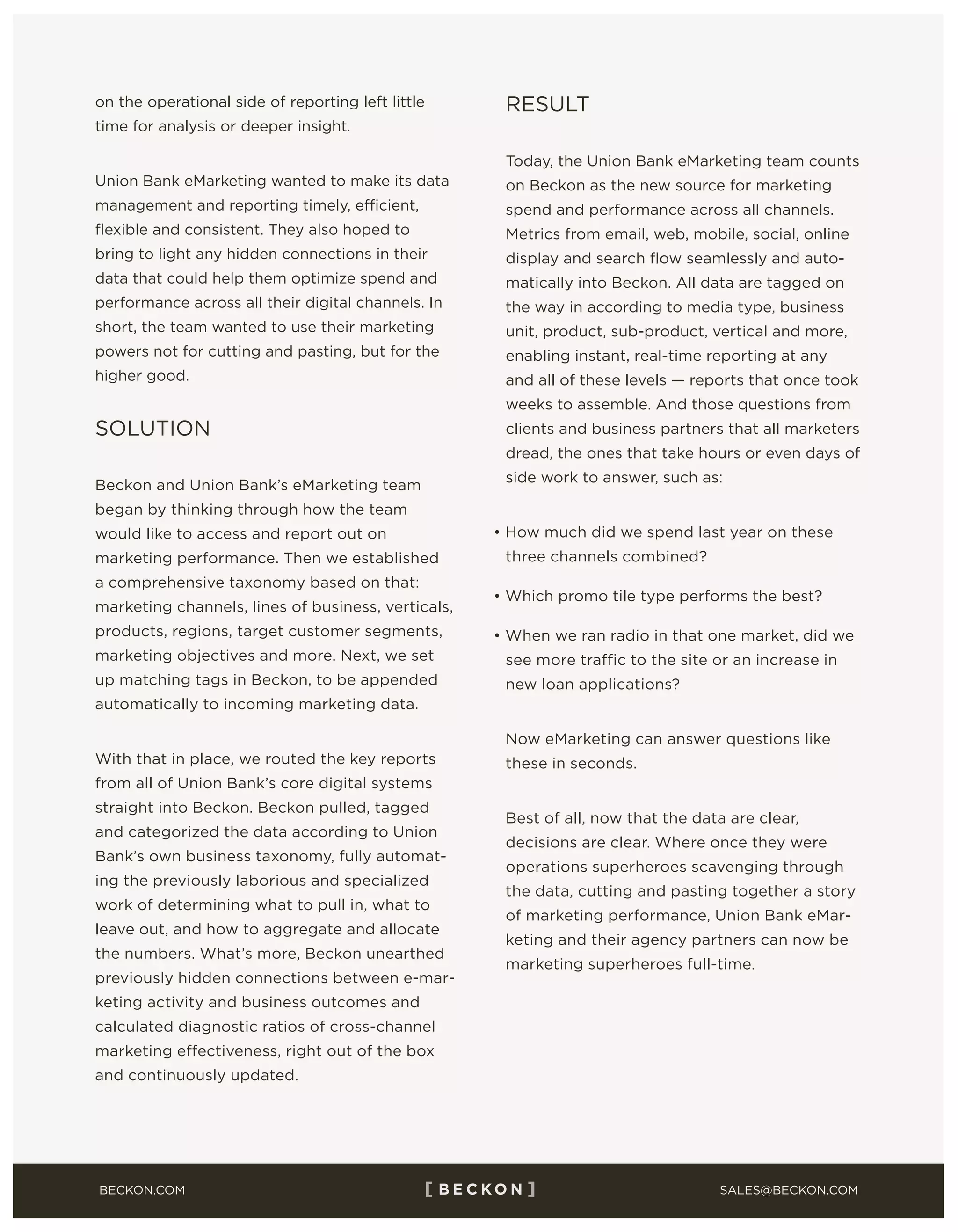 Union Bank Case Study by BECKON | PDF