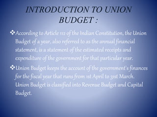 PRESENTATION ON UNION BUDGET | PPTX
