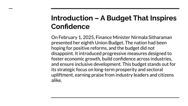 Union Budget 2025 – Driving Growth and Inclusivity | PDF
