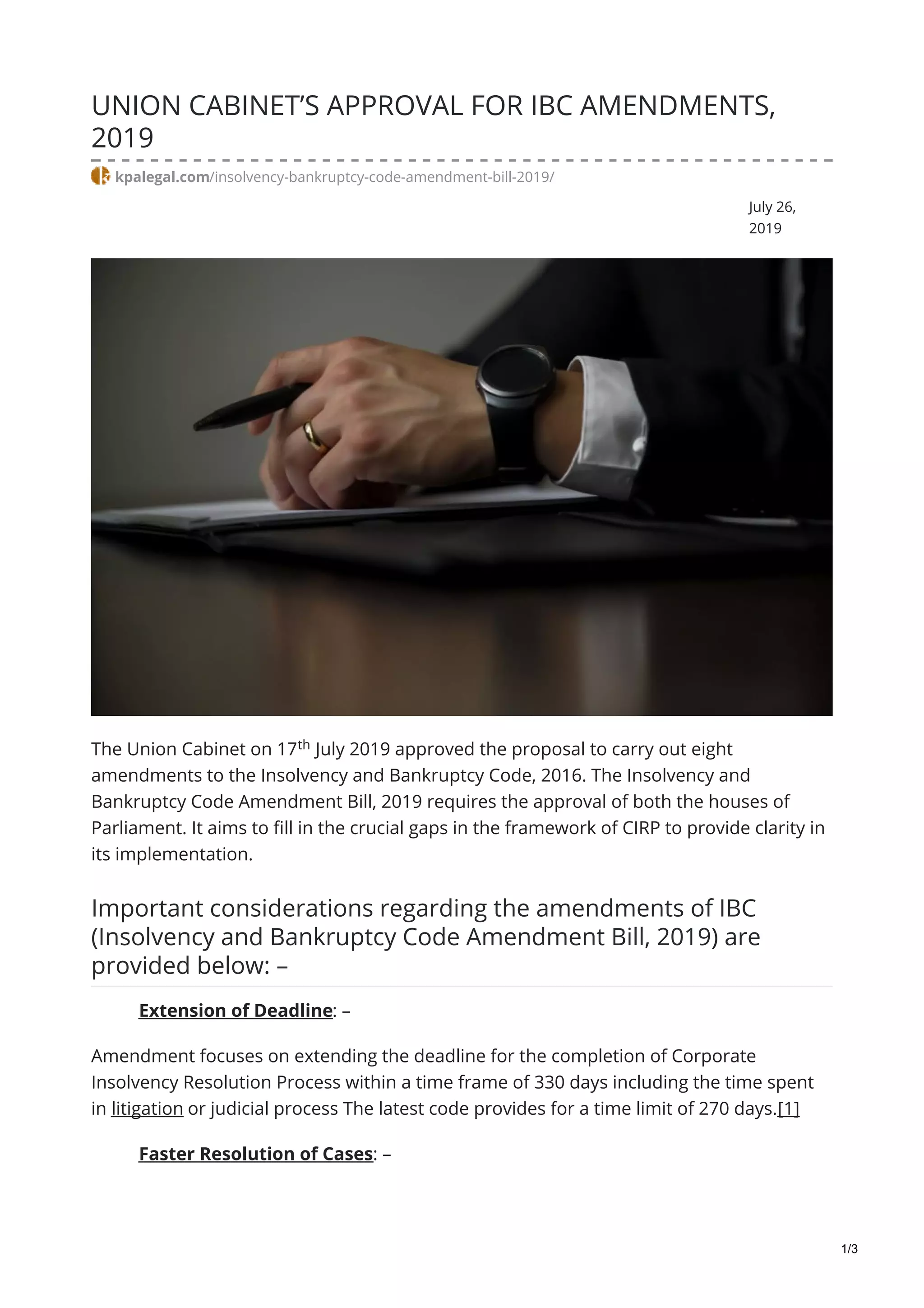 Union cabinets approval for ibc amendments 2019 | PDF