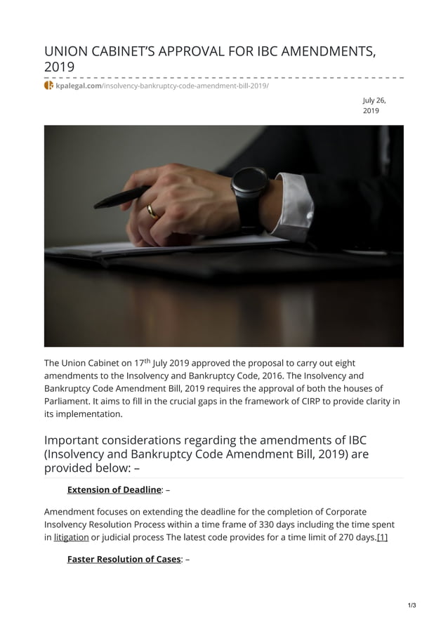 Union cabinets approval for ibc amendments 2019 | PDF