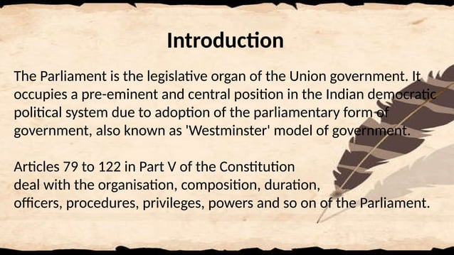 Union Legislature- Parliament : Rajya Sabha and Lok Sabha | PPTX ...