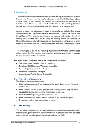 Union Nursery & Primary School Teachers Workshop Report February 2025 | PDF