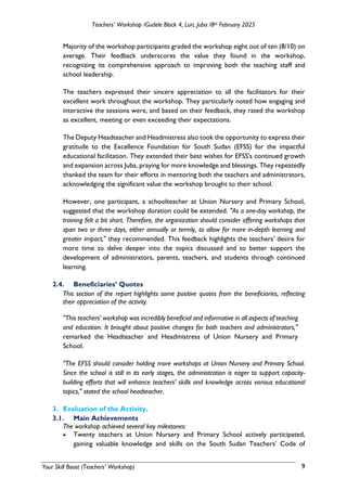 Union Nursery & Primary School Teachers Workshop Report February 2025 | PDF