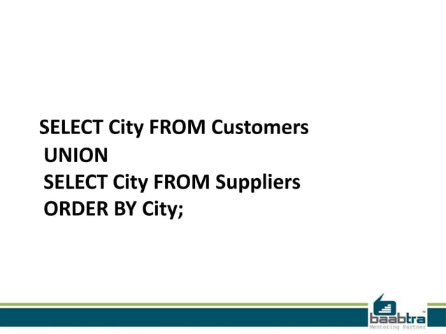 Unions and joins in mysql | PPT