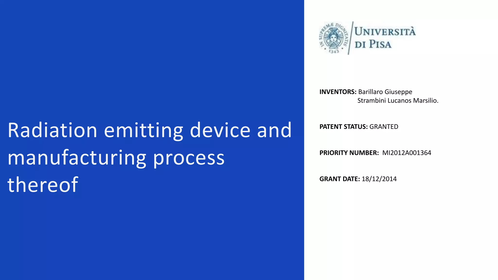 Radiation emitting device and manufacturing process thereof | PPT