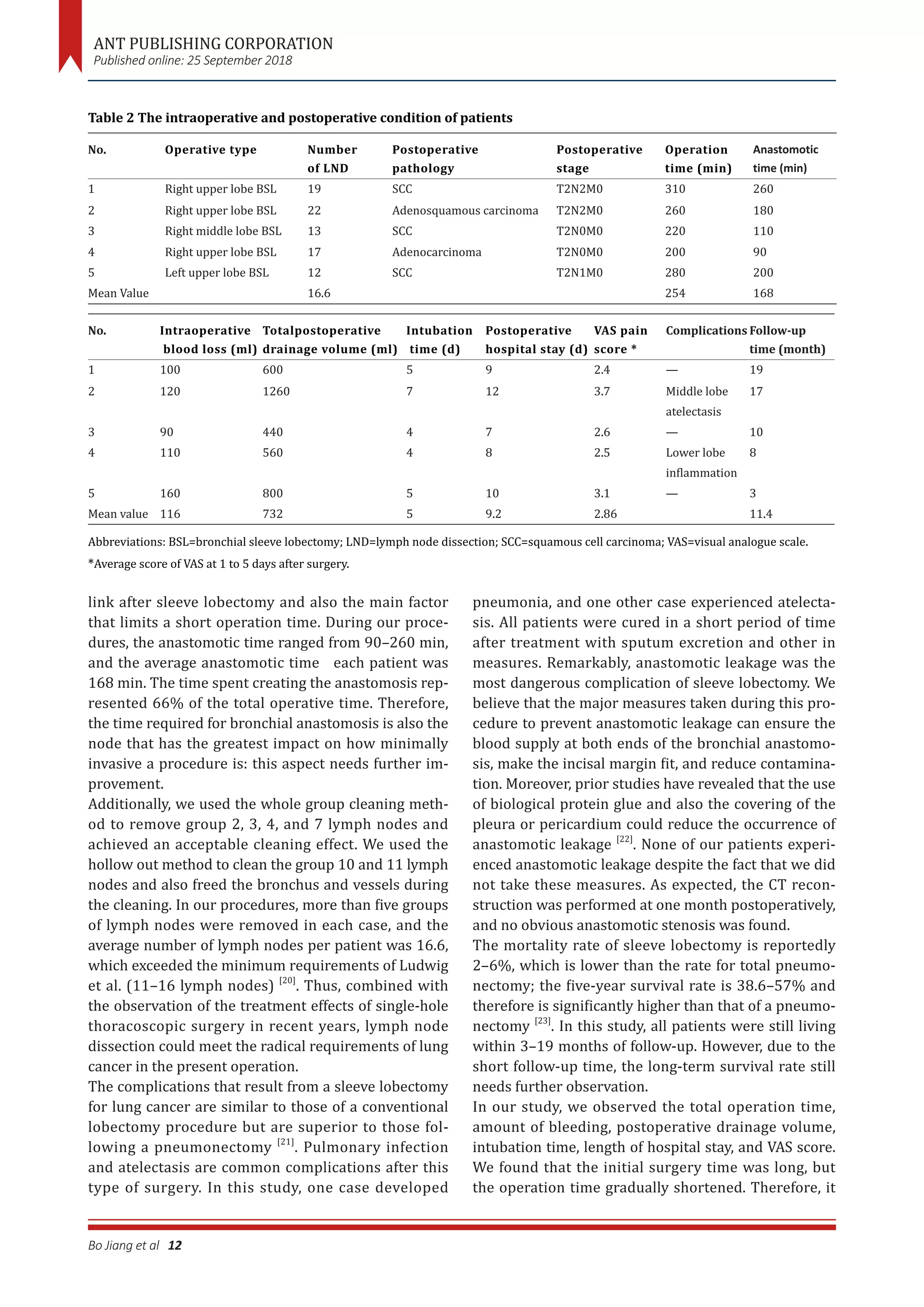 Uniportal video assisted thoracoscopic bronchial sleeve lobectomy in five patients | PDF