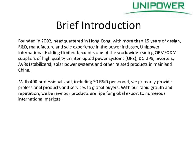 Unipower company presentation | PPT