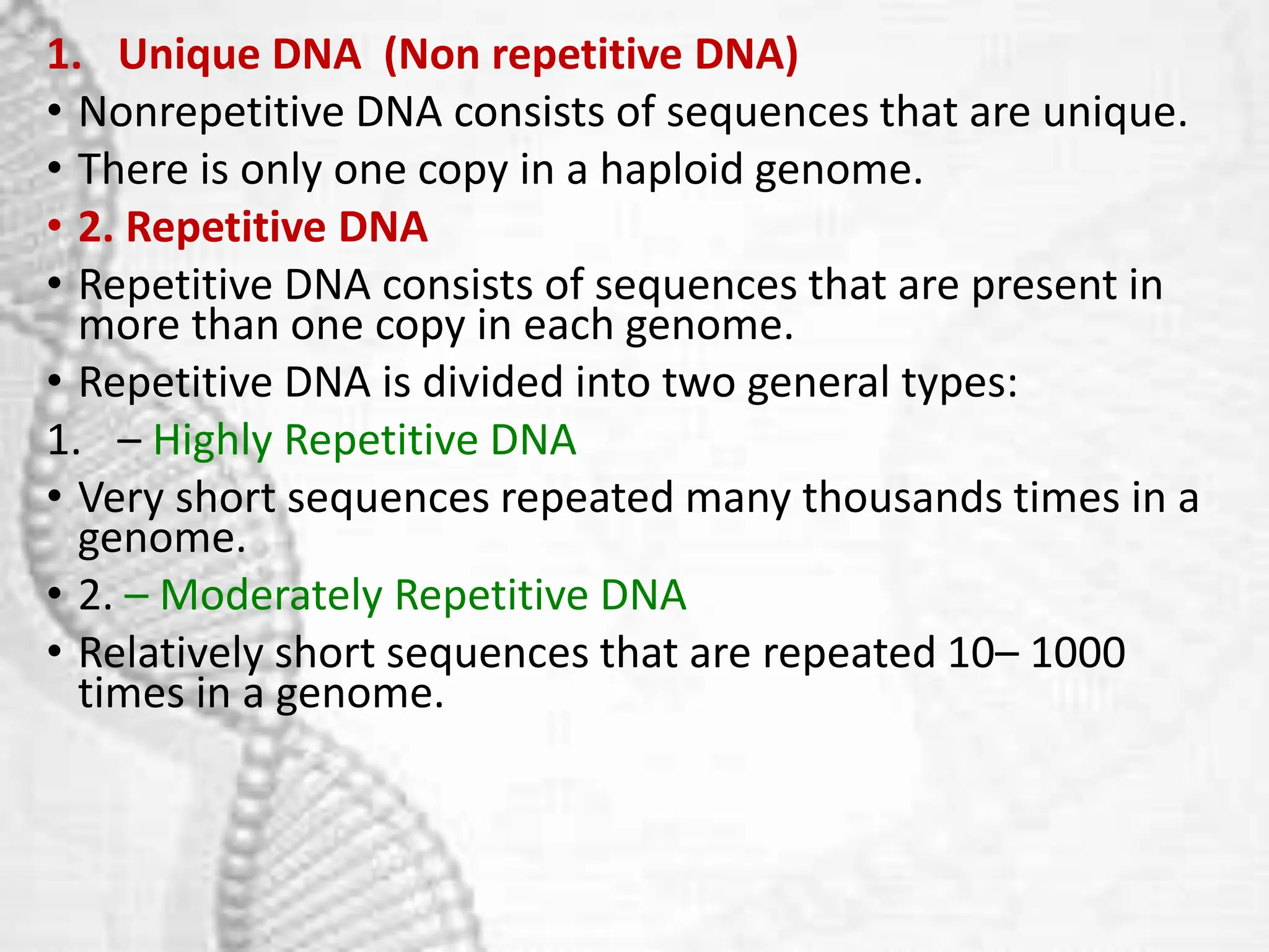UNIQUE AND REPETITIVE DNA.a derailed presentation | PPTX