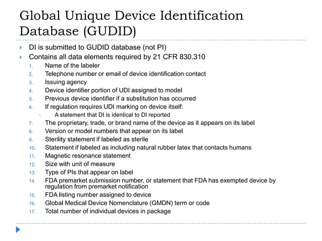 FDA Unique Device Identification (UDI) Overview | PPTX