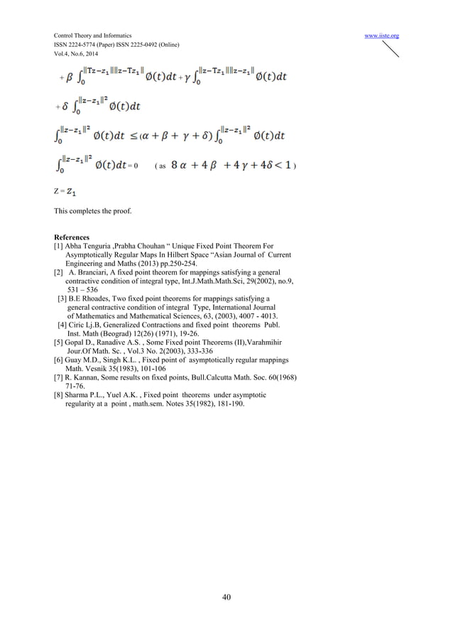 Unique Fixed Point Theorem For Asymptotically Regular Maps In Hilbert