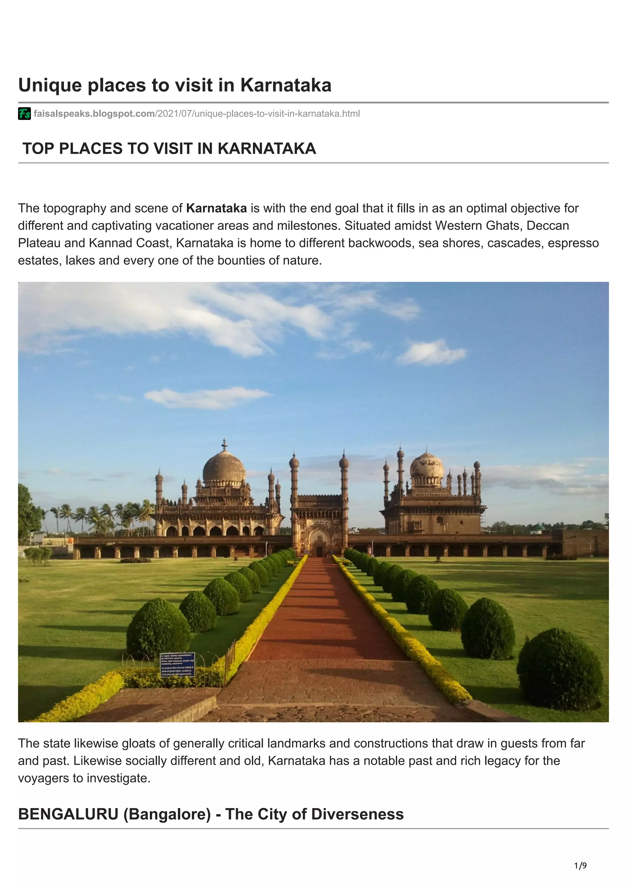 Unique places to visit in karnataka | PDF