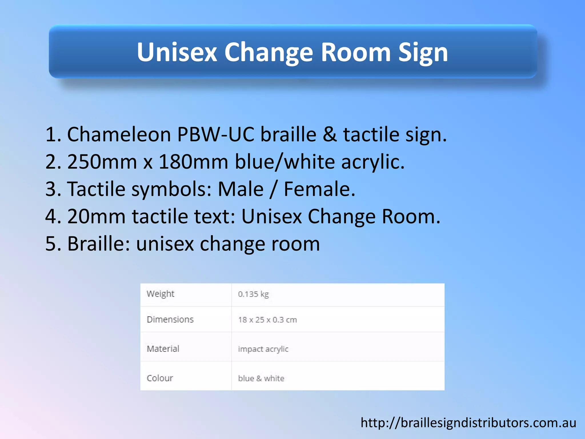 Unisex Change Room Sign - Braille Sign Distributors | PDF