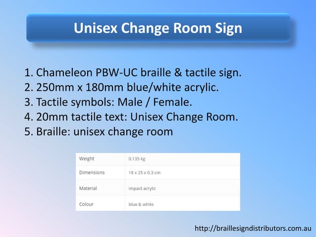 Unisex Change Room Sign - Braille Sign Distributors | PDF