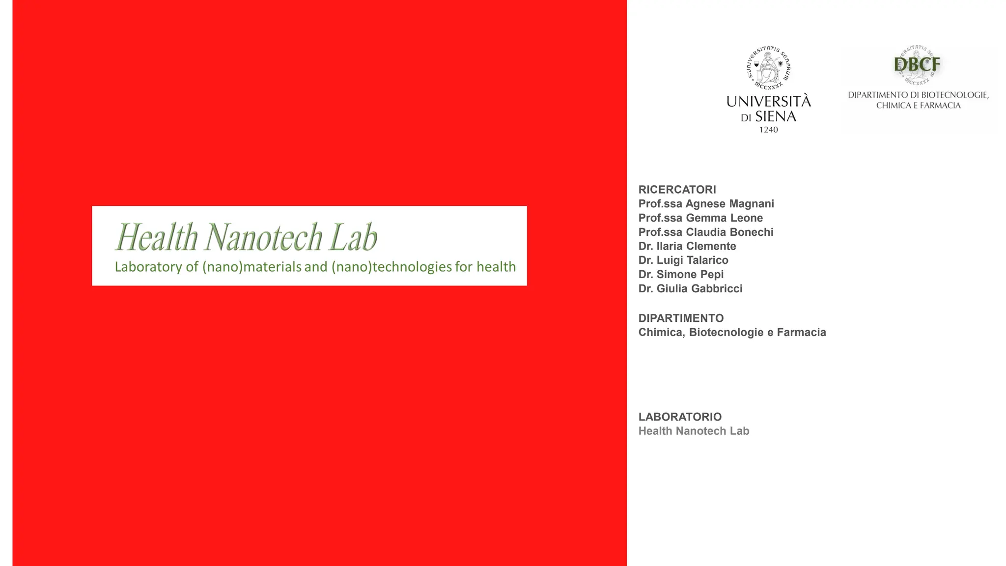 Health Nanotech Lab Laboratory of (nano)materials and (nano)technologies for health | PPT