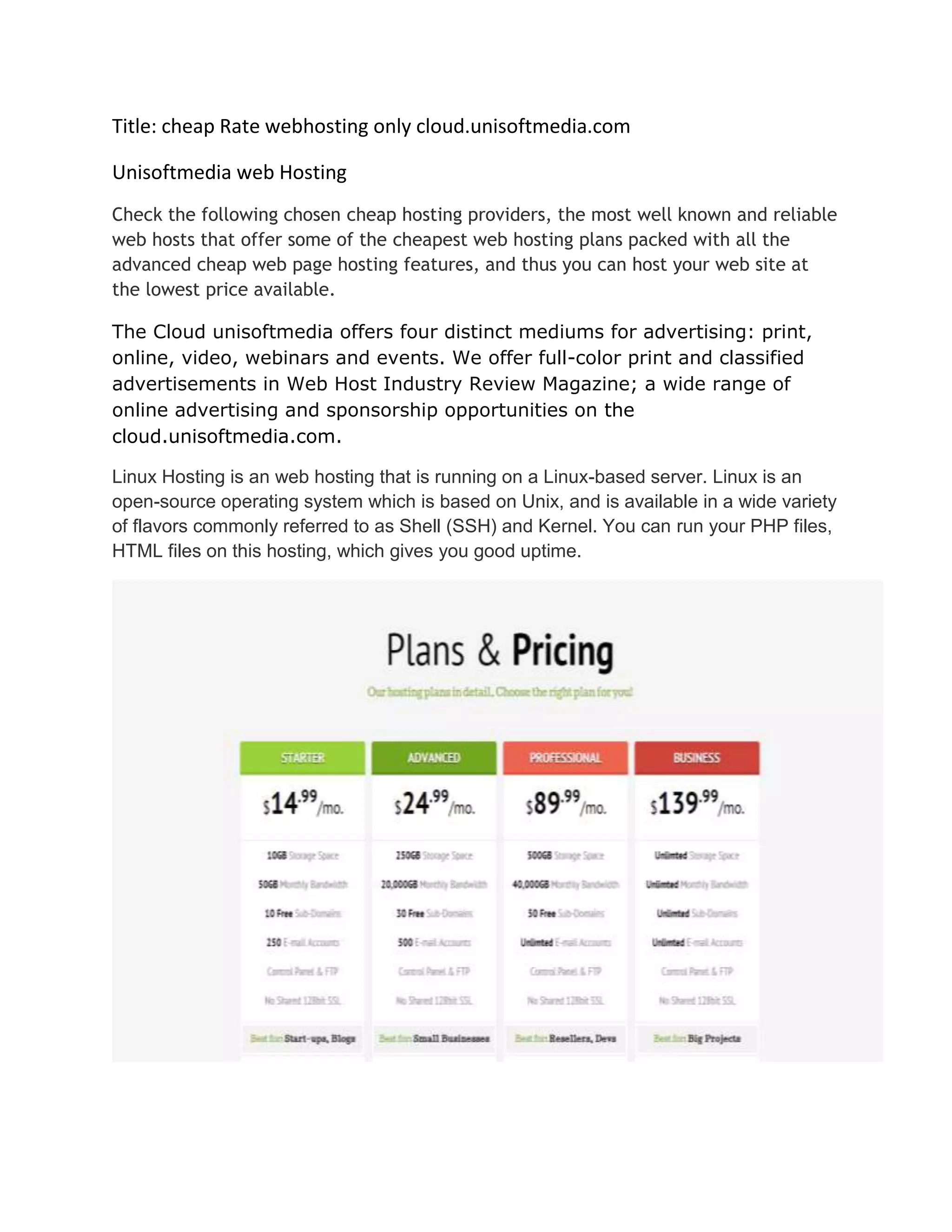 Unisoftmedia cheap Rate web hosting only cloud.unisoftmedia.com