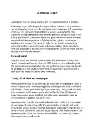 GLA UNISON BME Annual Report 2011/2012 | PDF | Events