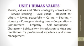UNIT I HUMAN VALUES | PPTX