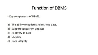DBMS Unit 1 - Introductory concepts of DBMS | PPT