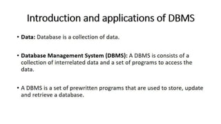 DBMS Unit 1 - Introductory concepts of DBMS | PPT