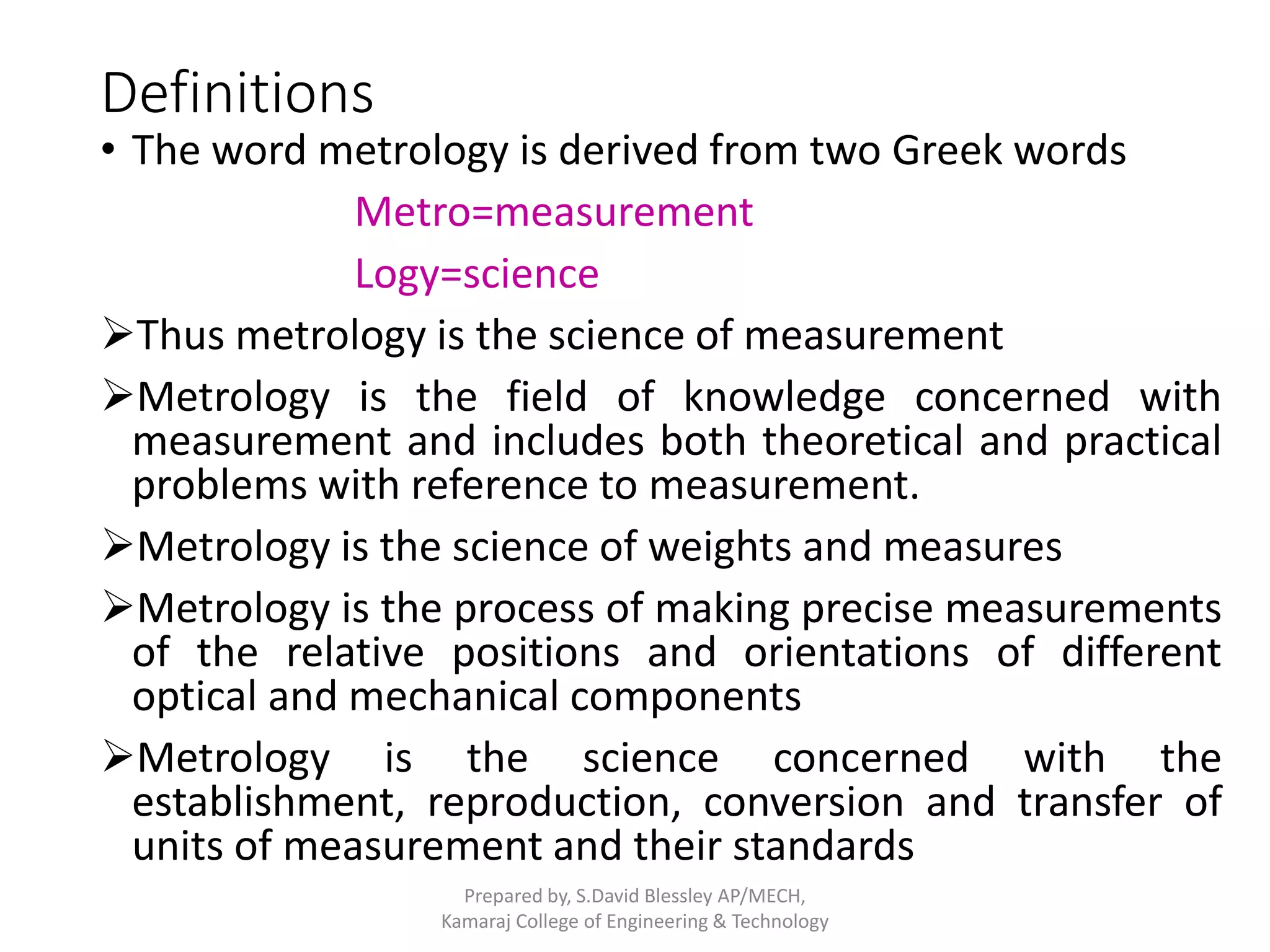 Unit 1 Basics of Metrology | PPTX