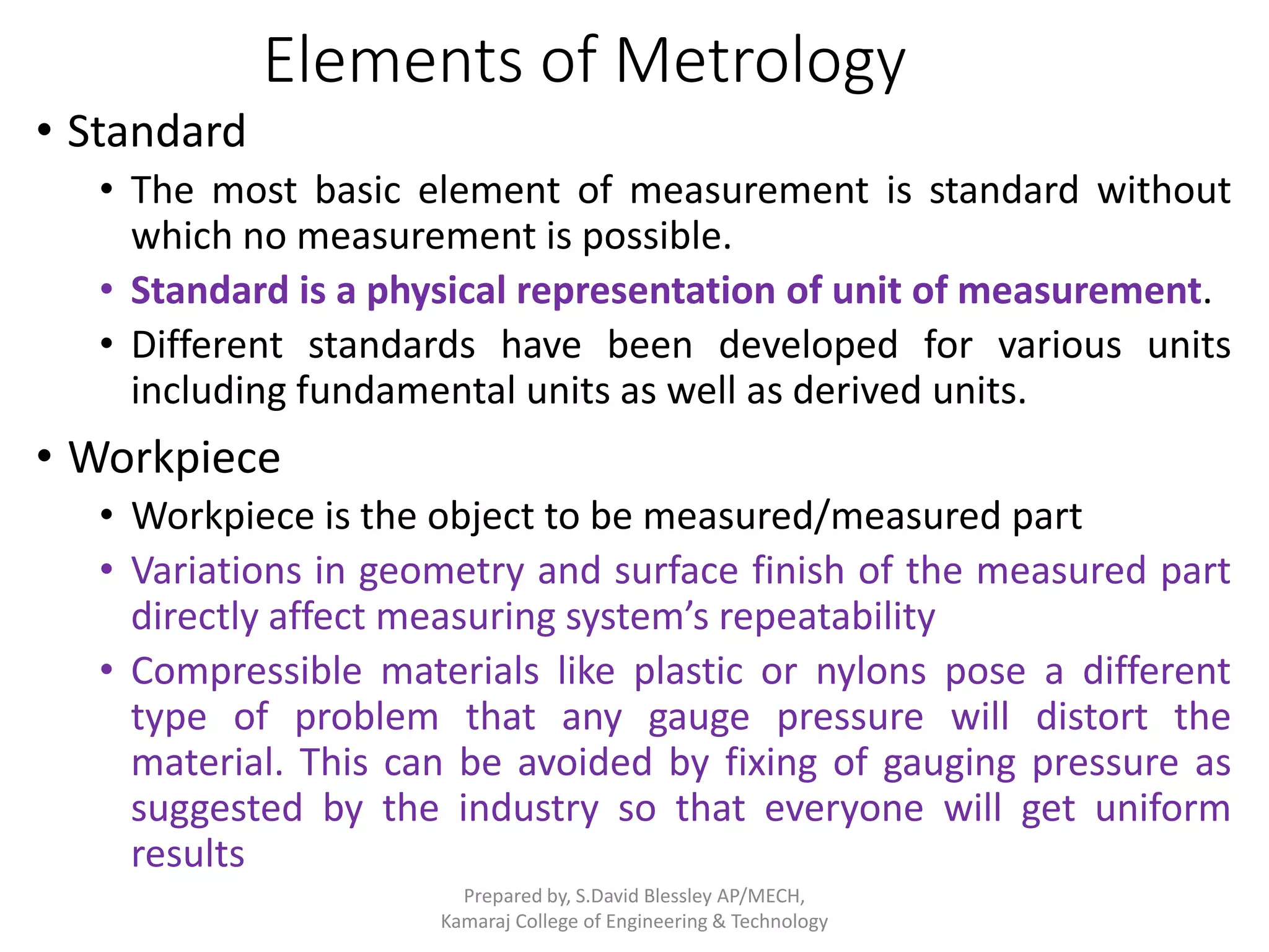 Unit 1 Basics of Metrology | PPTX
