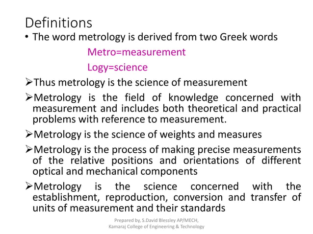 Unit 1 Basics of Metrology | PPTX