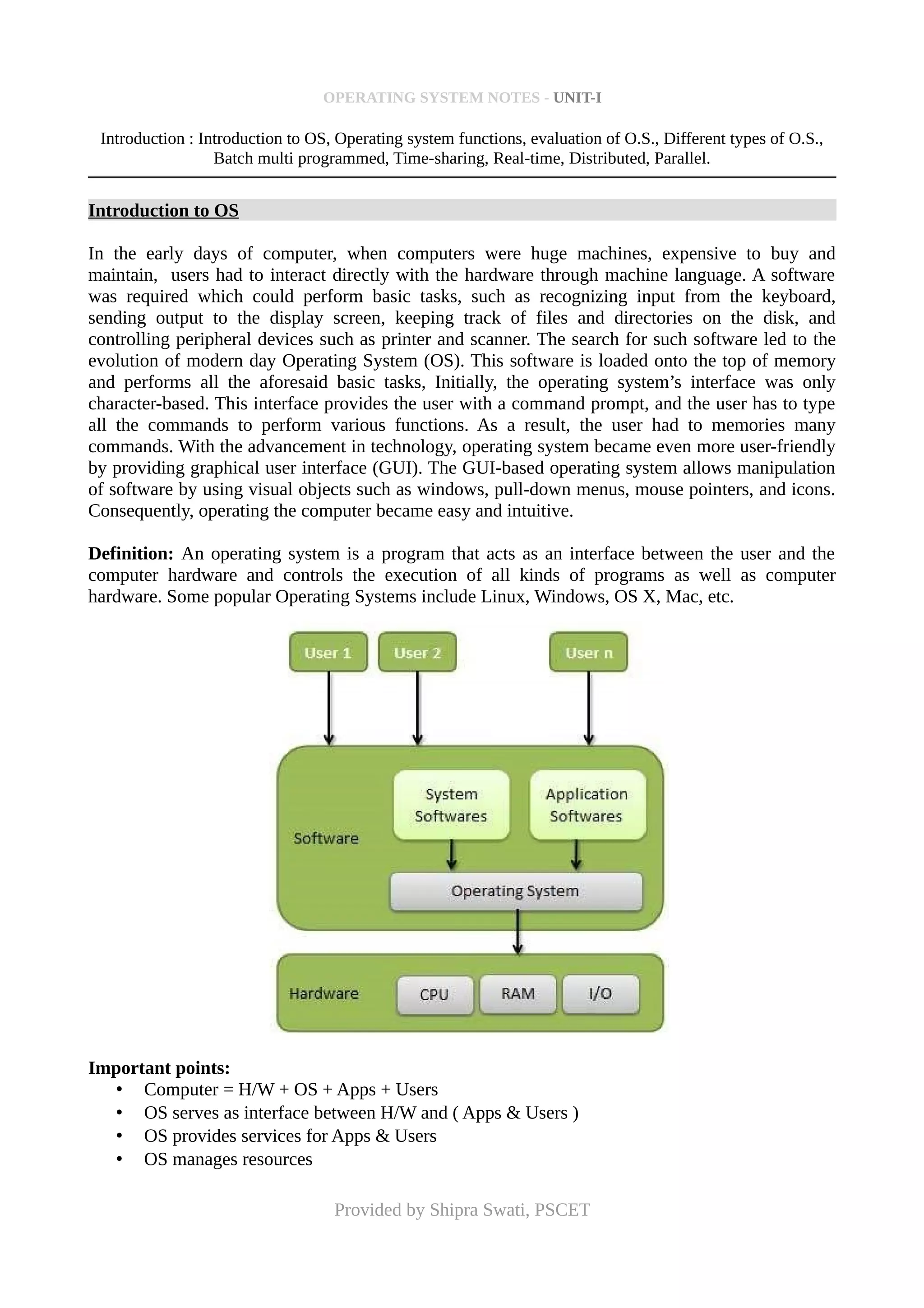 Operating System Introduction Pdf Operating Systems Computer