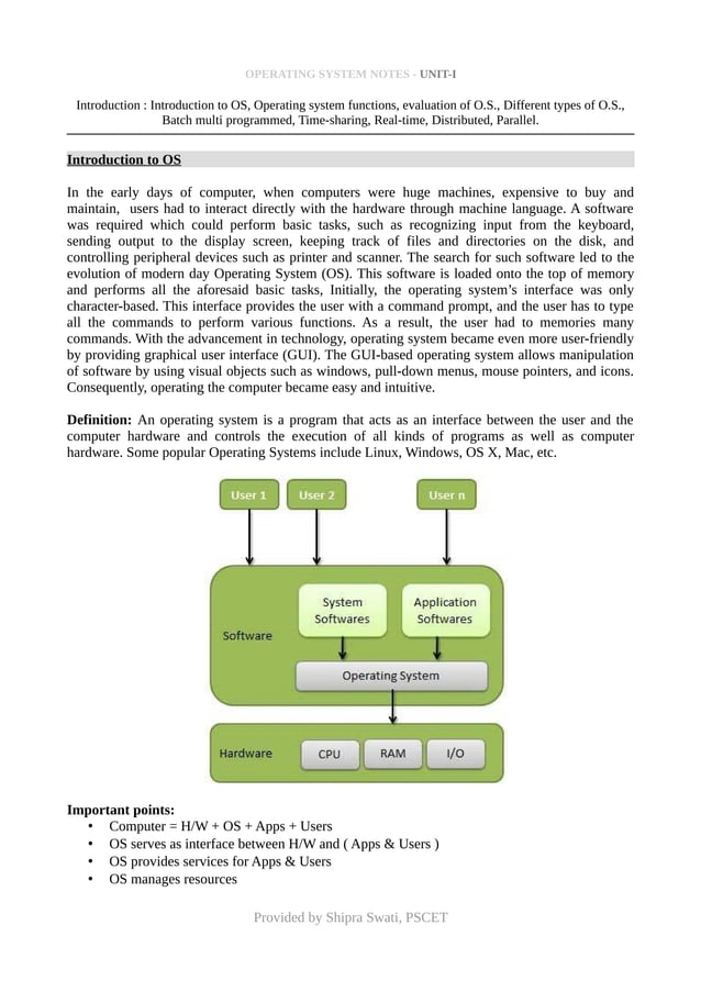 Operating System Introduction Pdf Operating Systems Computer