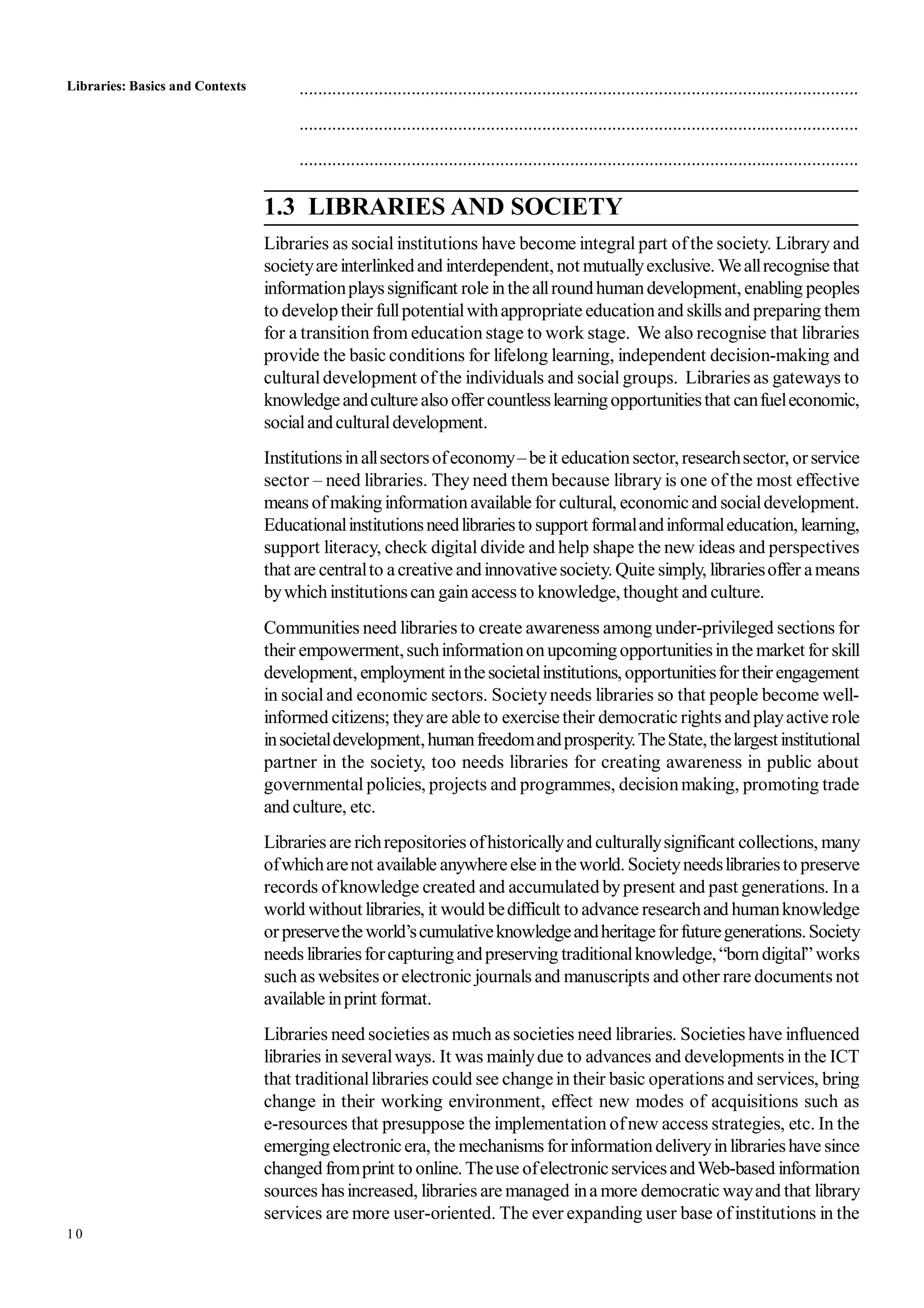 Role of Libraries in society | PDF