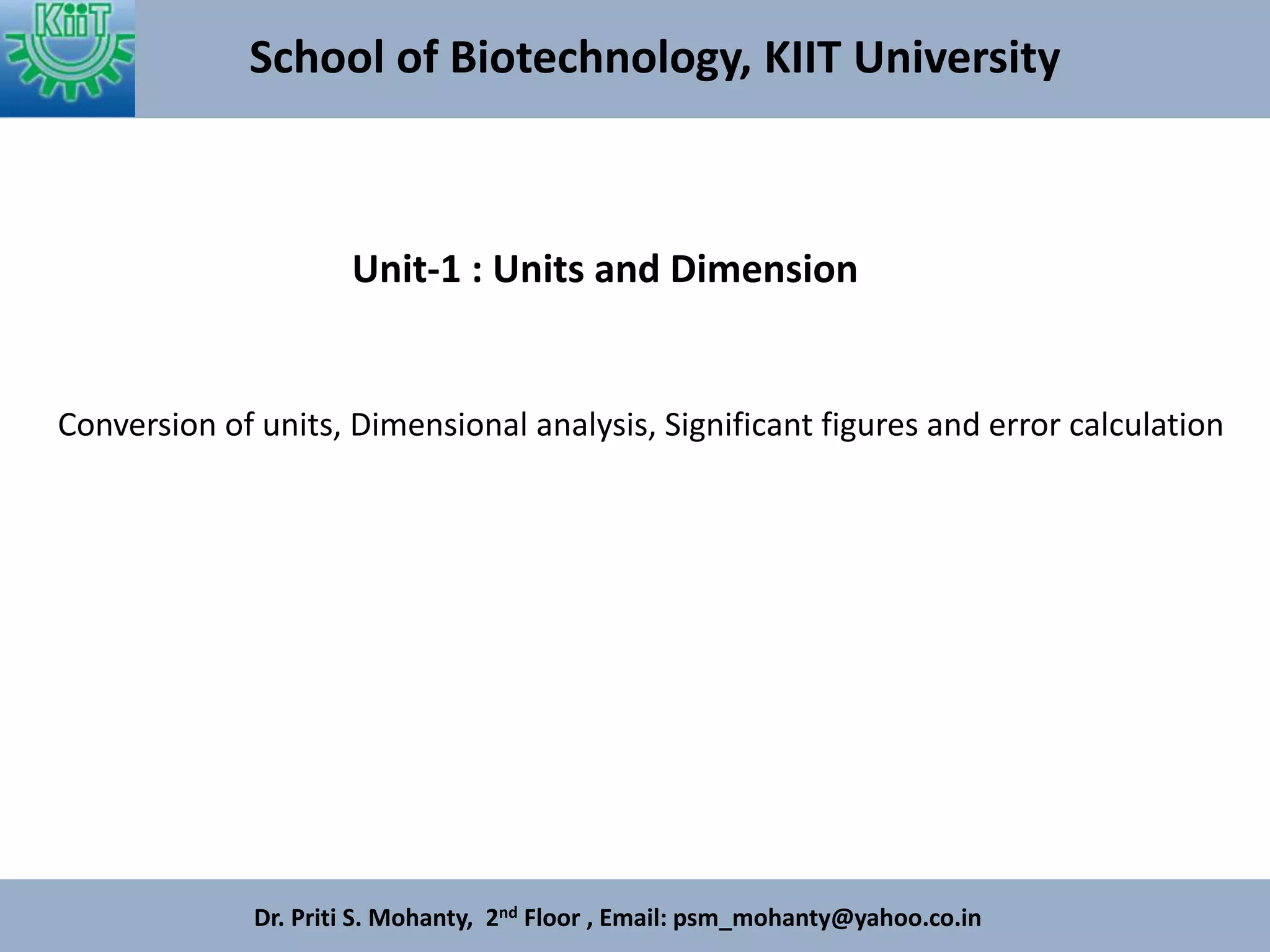 Unit-1 : Units and Dimensions | PPTX