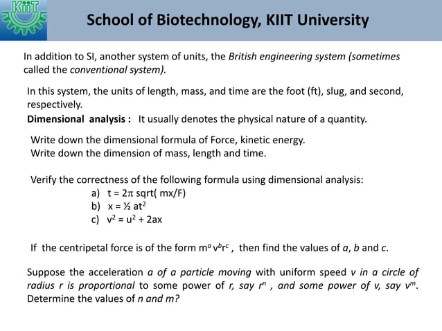 Unit-1 : Units and Dimensions | PPTX