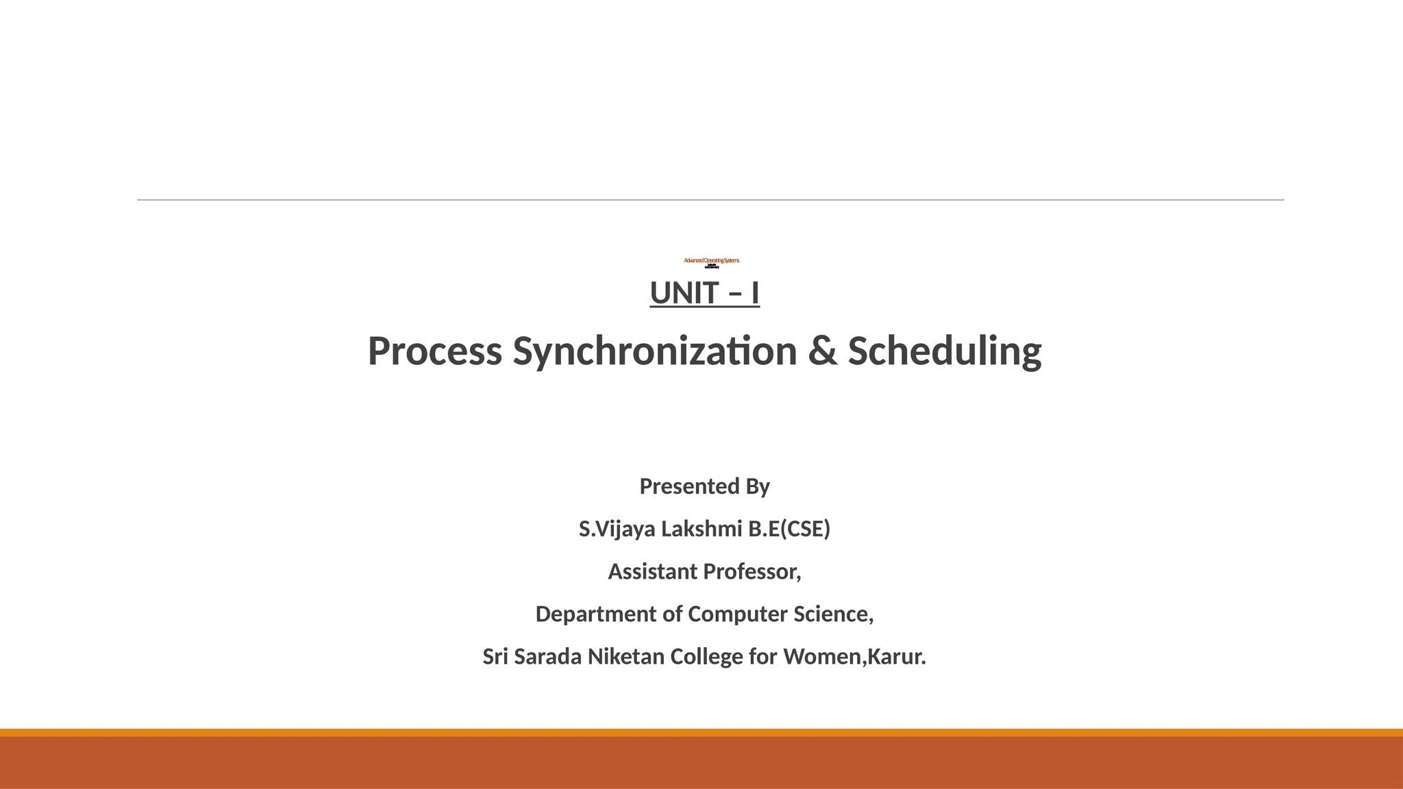 Advanced Operating Systems- Process Synchronization | PPT
