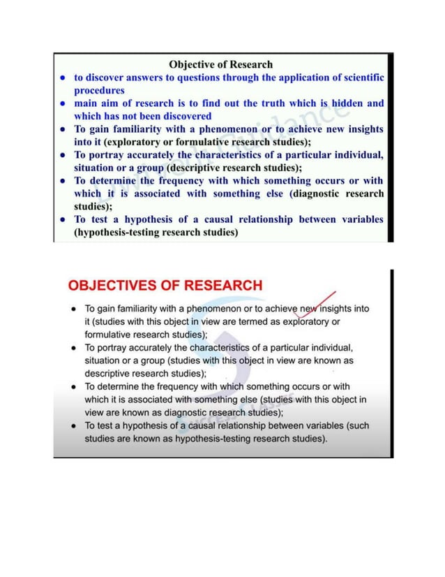 Meaning and objectives of research and its notes | PDF