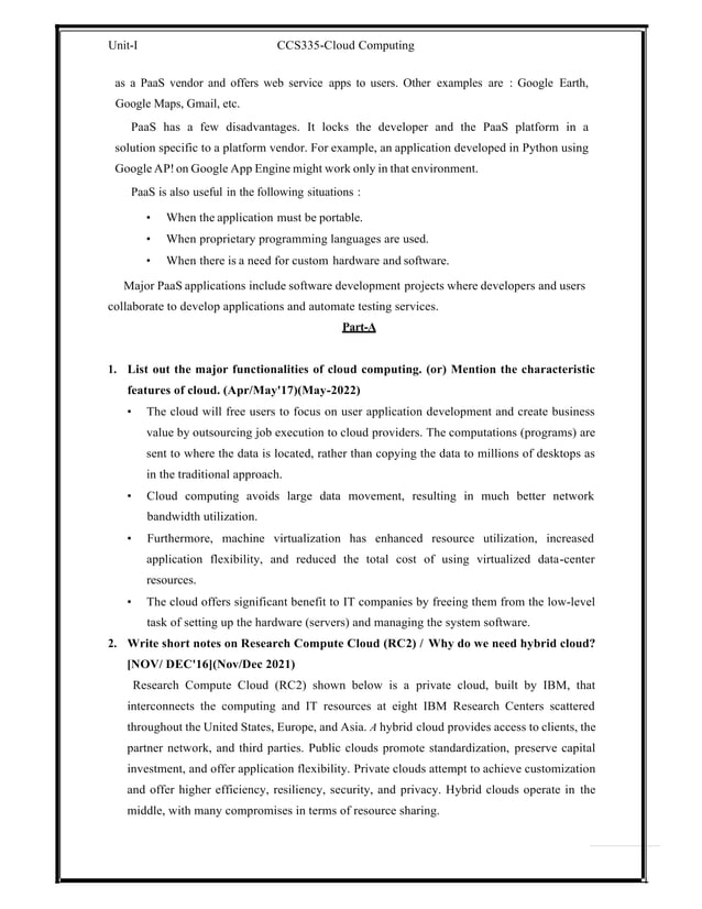 unit-1.pdf of cloud computing CCS335 anna university syllabus | PDF | Cloud Computing | Internet