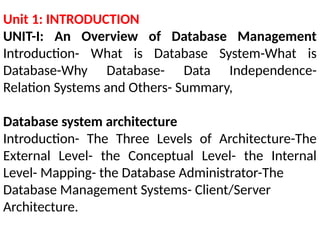 UNIT-1.pptx discusses about introduction to dbms | PPT | Free Download
