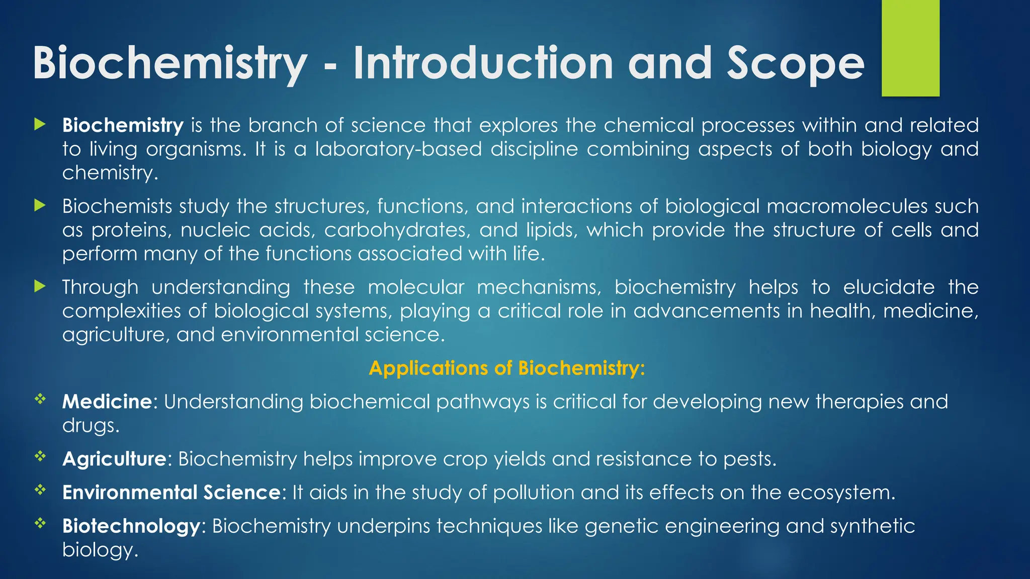 Introduction to Biochemistry Biochemistry is a branch of science that ...